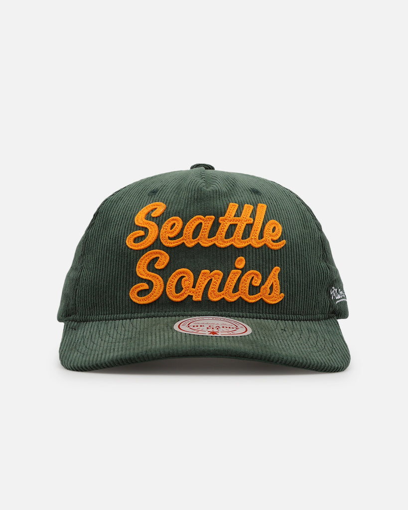 Mitchell & Ness Seattle Sonics Stack Script Corduroy Snapback Green ...