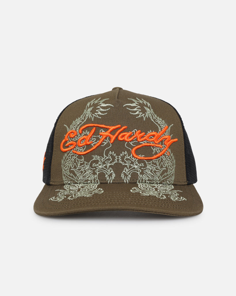 Ed Hardy Dragon Trucker Snapback Khaki | Culture Kings