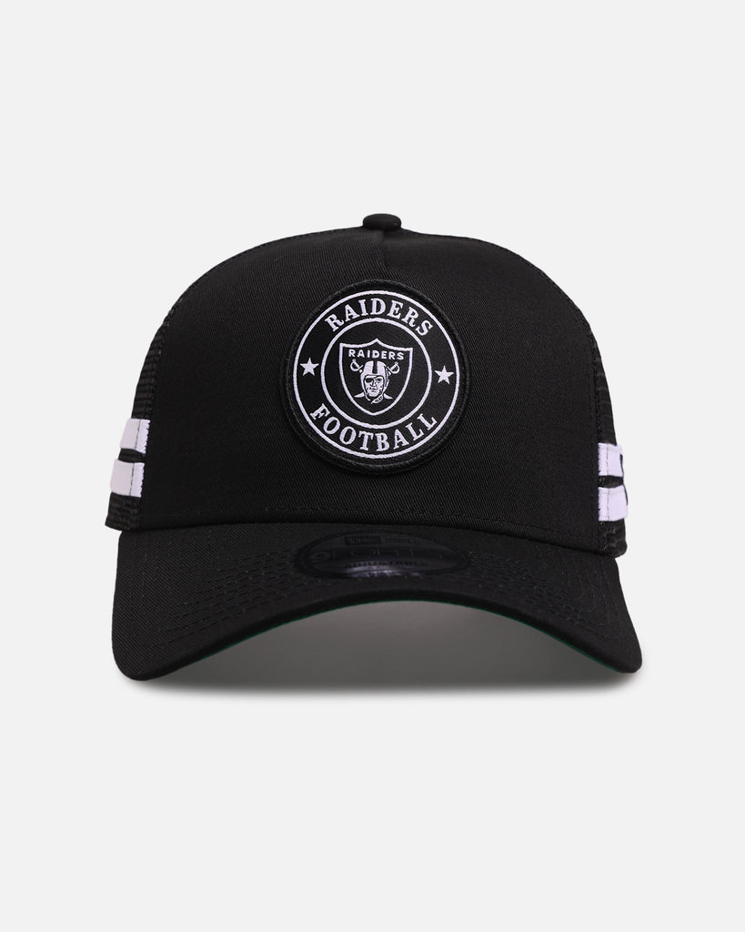 New Era Las Vegas Raiders 'Stripe' 9FORTY A-Frame Trucker Snapback Bla ...