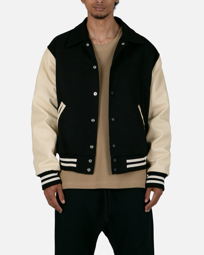 MNML Collared Varsity Jacket Black/White | Culture Kings