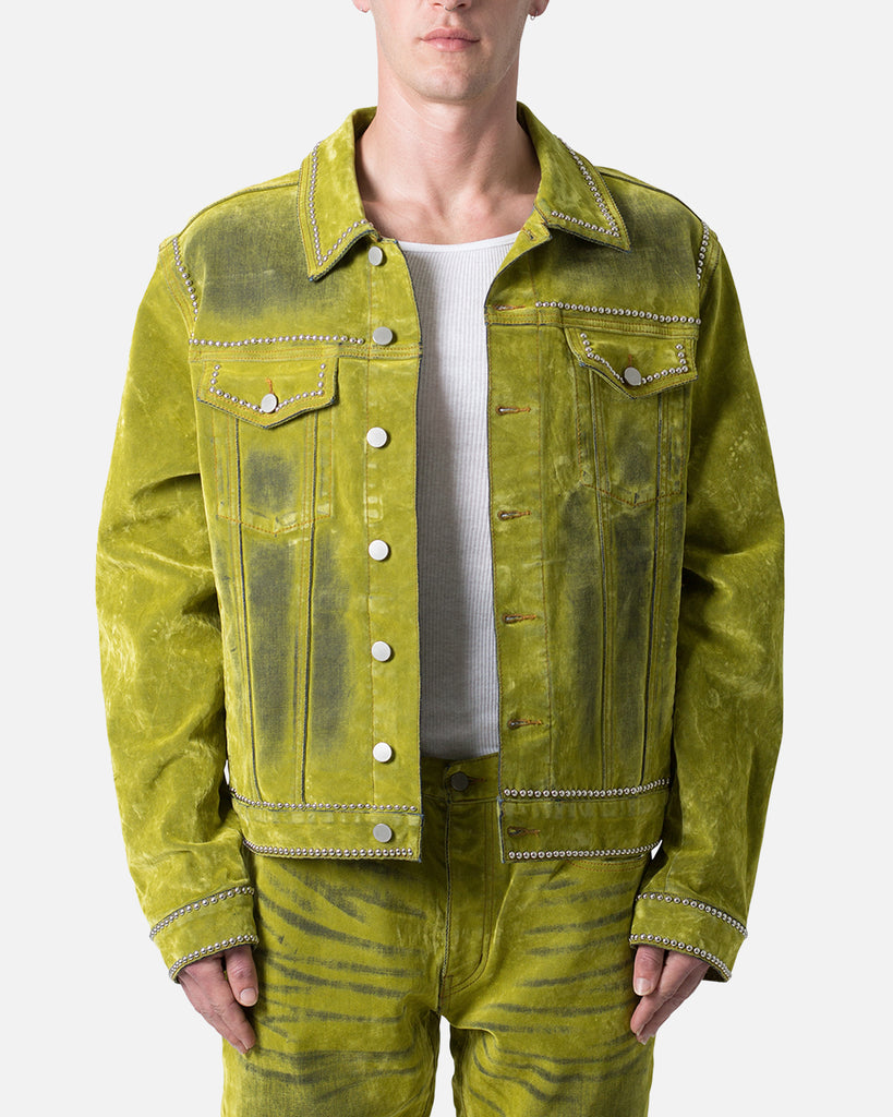 MNML Studded Suede Denim Jacket Green | Culture Kings