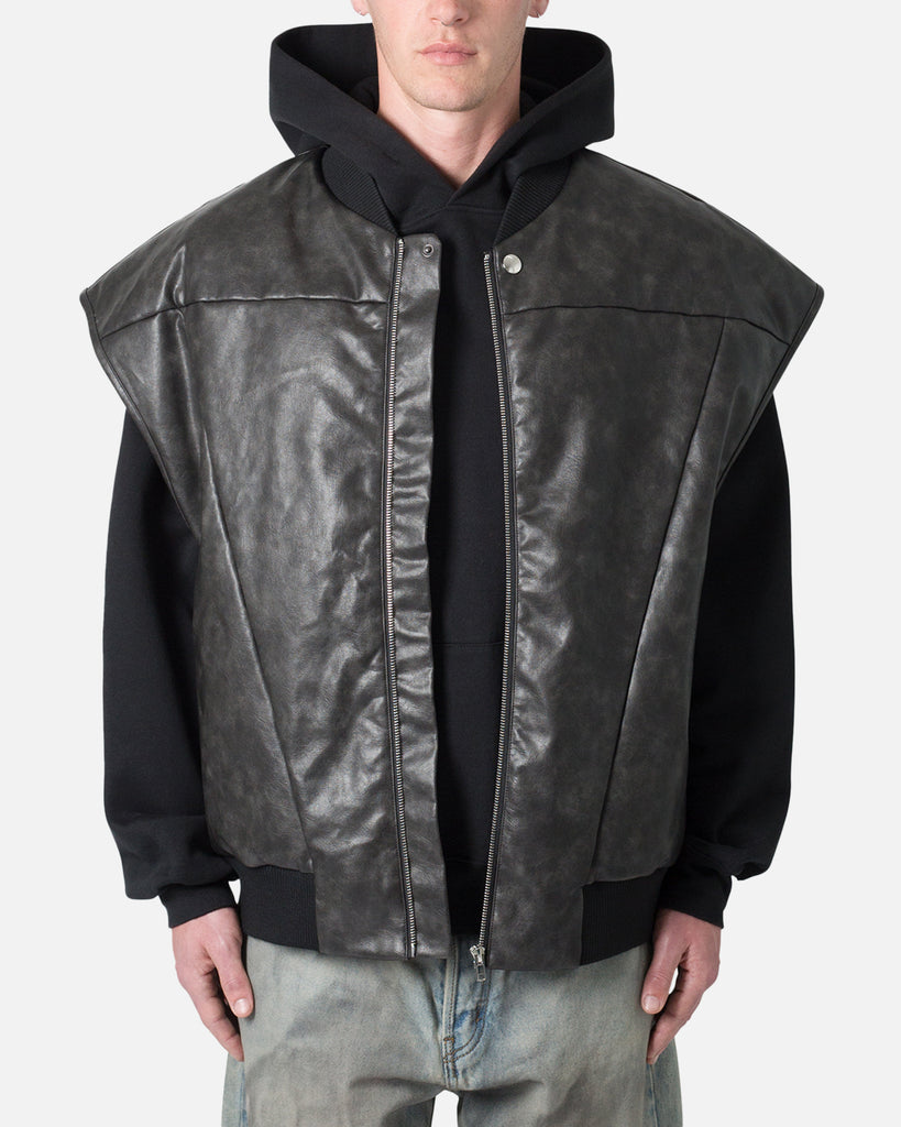 MNML Leather Bomber Vest Black | Culture Kings