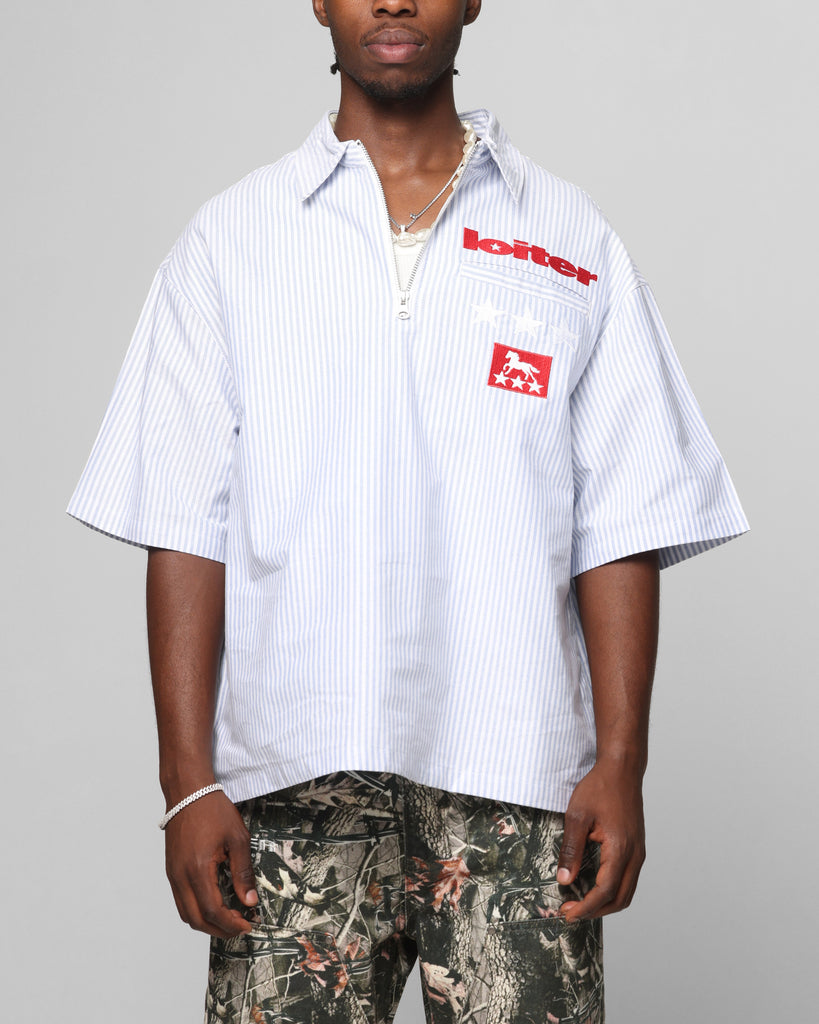 Loiter Rodeo Quarter Zip Up Shirt Blue Pin Stripe | Culture Kings