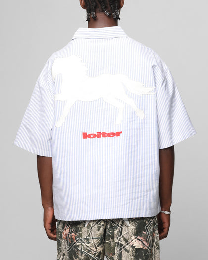 Loiter Rodeo Quarter Zip Up Shirt Blue Pin Stripe | Culture Kings