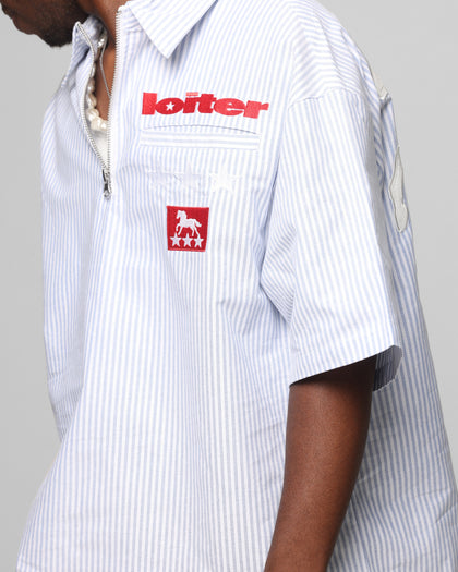 Loiter Rodeo Quarter Zip Up Shirt Blue Pin Stripe | Culture Kings