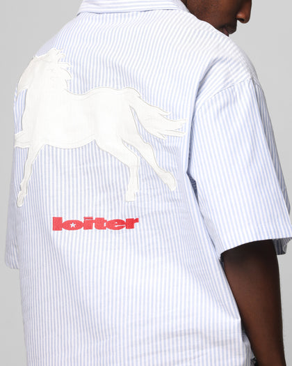 Loiter Rodeo Quarter Zip Up Shirt Blue Pin Stripe | Culture Kings