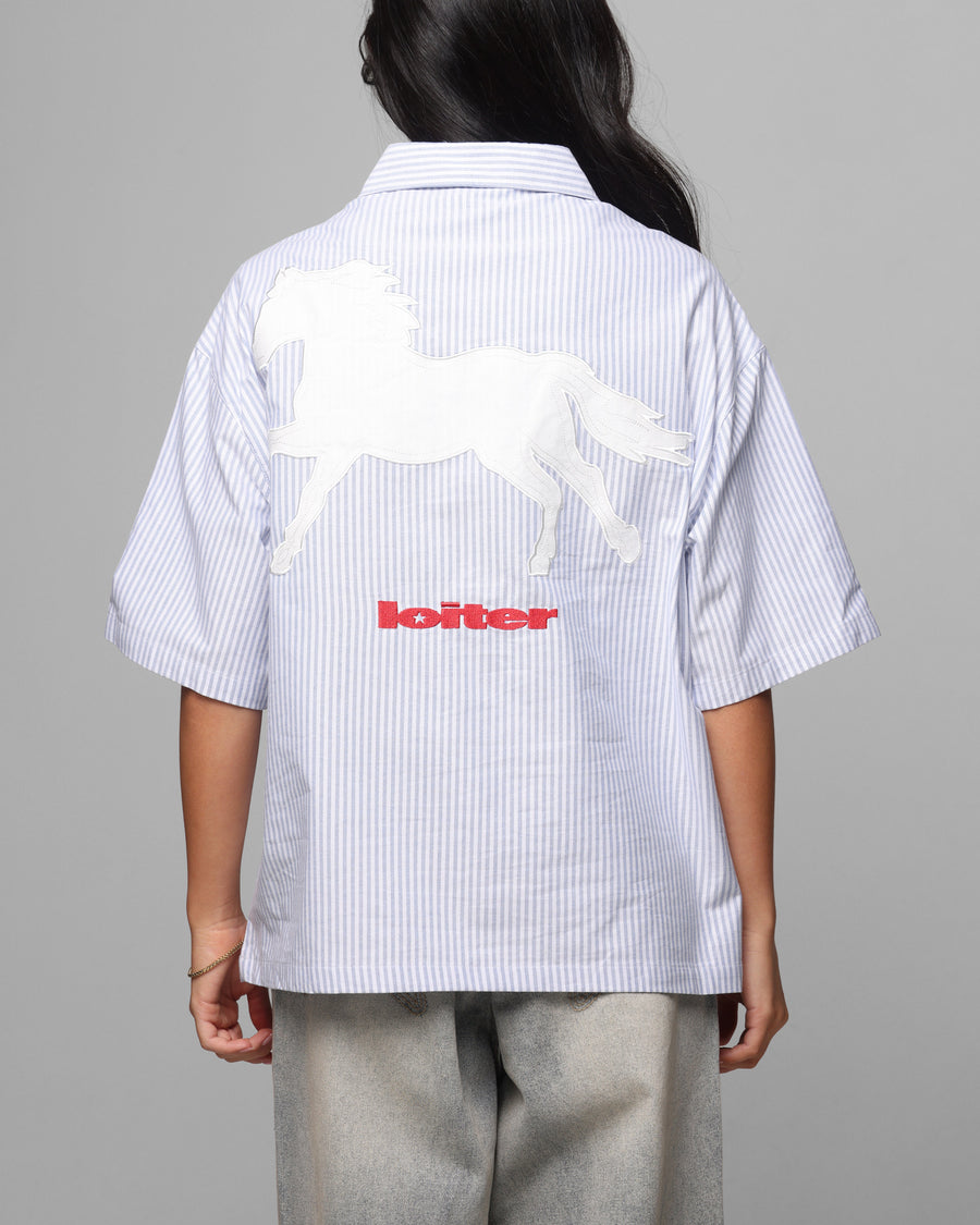 Loiter Rodeo Quarter Zip Up Shirt Blue Pin Stripe | Culture Kings