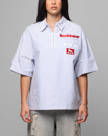 Loiter Rodeo Quarter Zip Up Shirt Blue Pin Stripe | Culture Kings