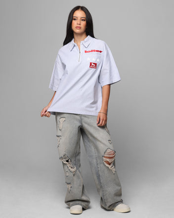 Loiter Rodeo Quarter Zip Up Shirt Blue Pin Stripe | Culture Kings