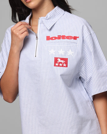 Loiter Rodeo Quarter Zip Up Shirt Blue Pin Stripe | Culture Kings