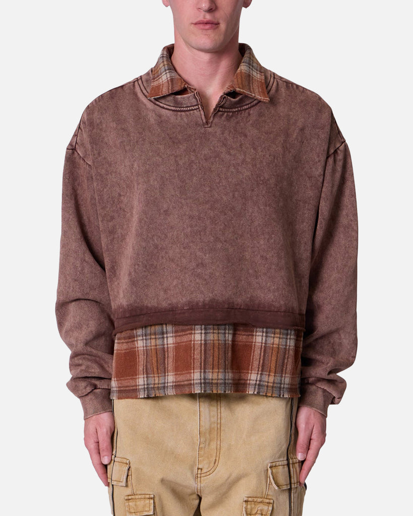 MNML Flannel Crew Pullover Sweater Brown | Culture Kings