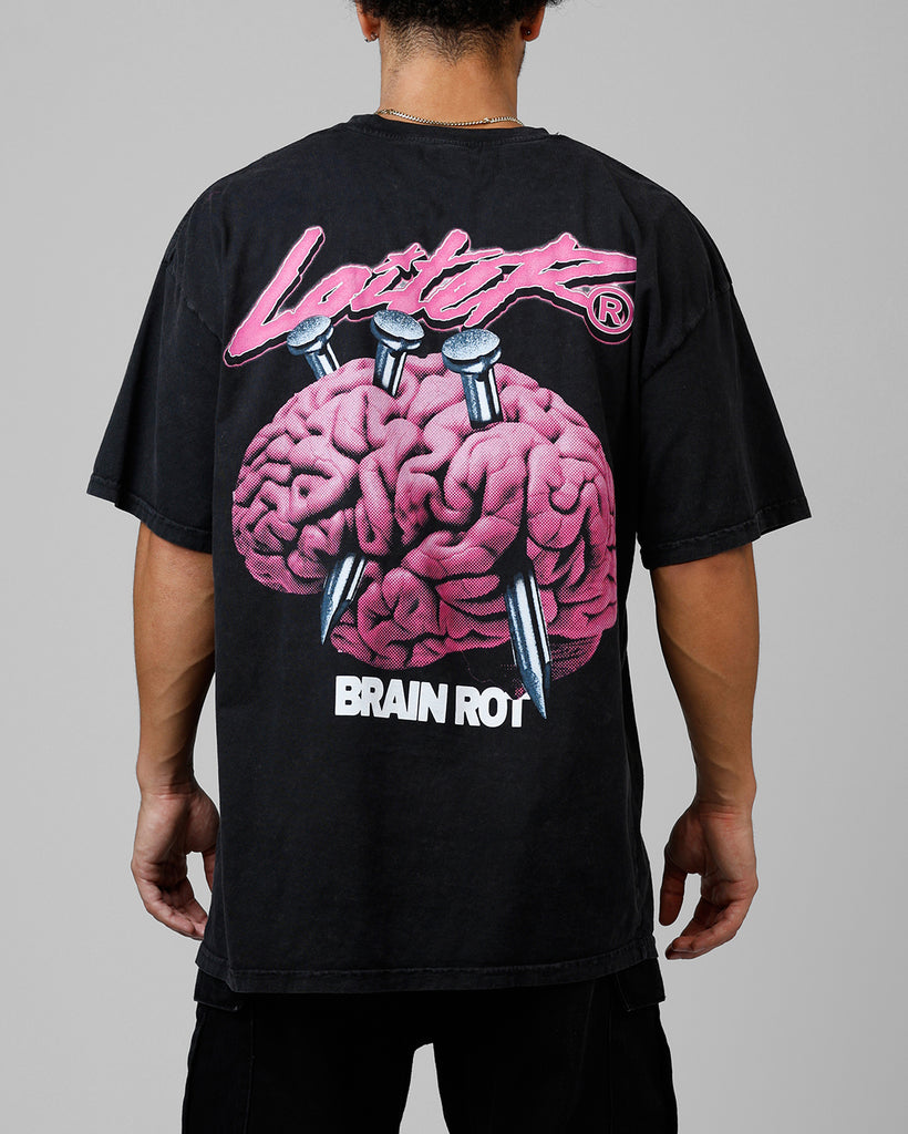 Loiter Brain Rot Vintage T-Shirt Black Acidwash | Culture Kings