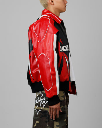 Loiter Racer Vegan Leather Jacket Red/Black | Culture Kings