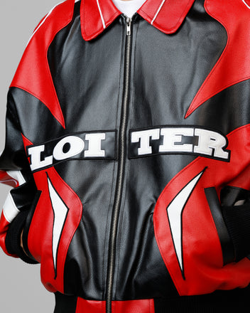 Loiter Racer Vegan Leather Jacket Red/Black | Culture Kings
