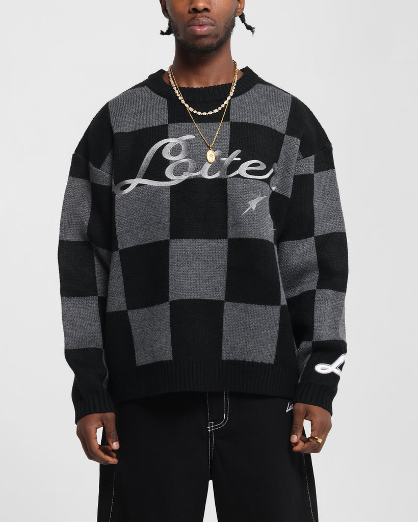 Loiter Checker Knit Sweater Black/Grey | Culture Kings