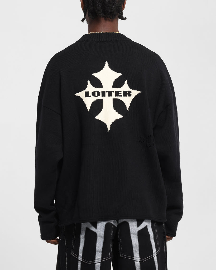 Loiter Chopper Long Sleeve Knitted Sweater Black | Culture Kings