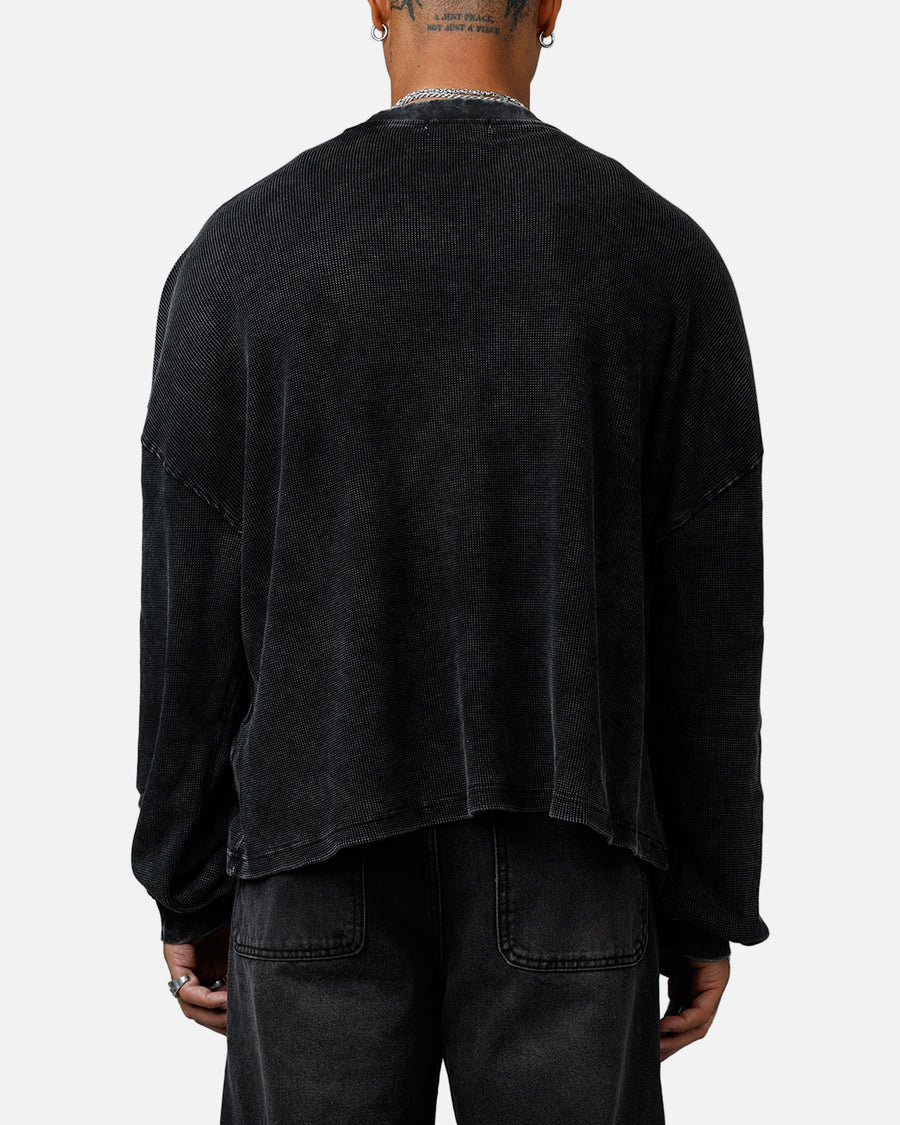 MNML Washed Chopper Thermal Long Sleeve T-Shirt Washed Black | Culture ...