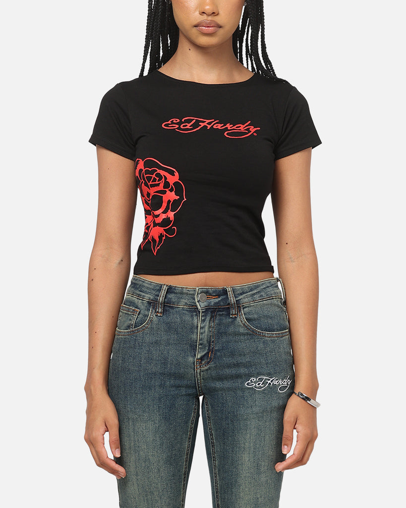 Ed Hardy Women's Rose Heart Baby T-Shirt Black/Red | Culture Kings