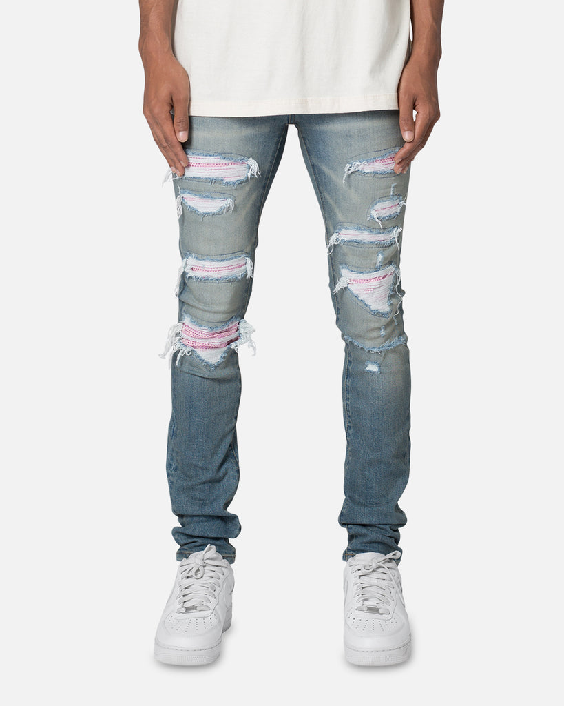 MNML X555 Crystal Skinny Denim Jeans Blue/Pink | Culture Kings