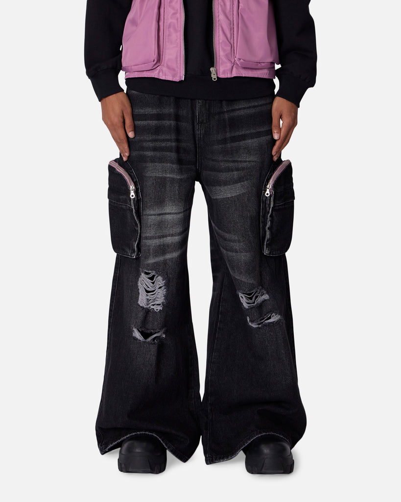 MNML C23 Rave Double Cargo Denim Pants Washed Black | Culture Kings