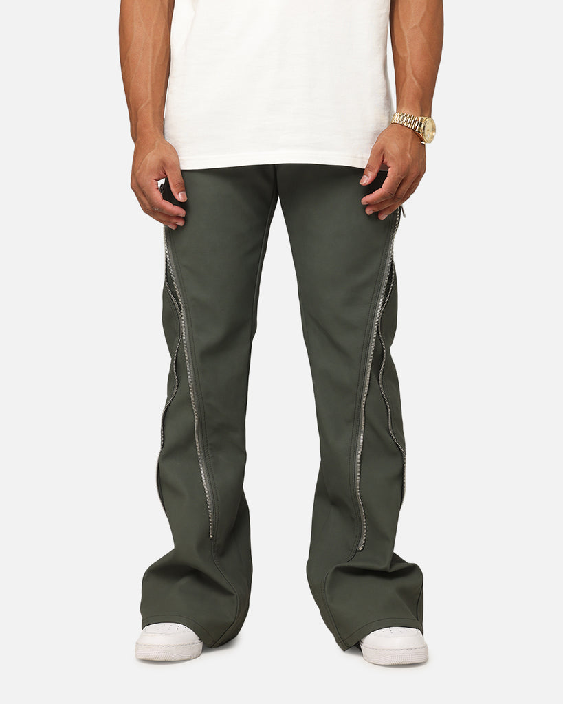 MNML D519 Leather Zipper Flare Pants Charcoal Grey | Culture Kings