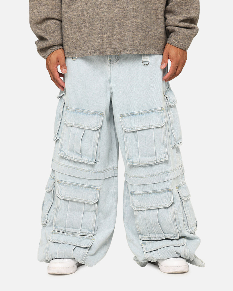 MNML Rave Multi Cargo Denim Pants Light Blue | Culture Kings