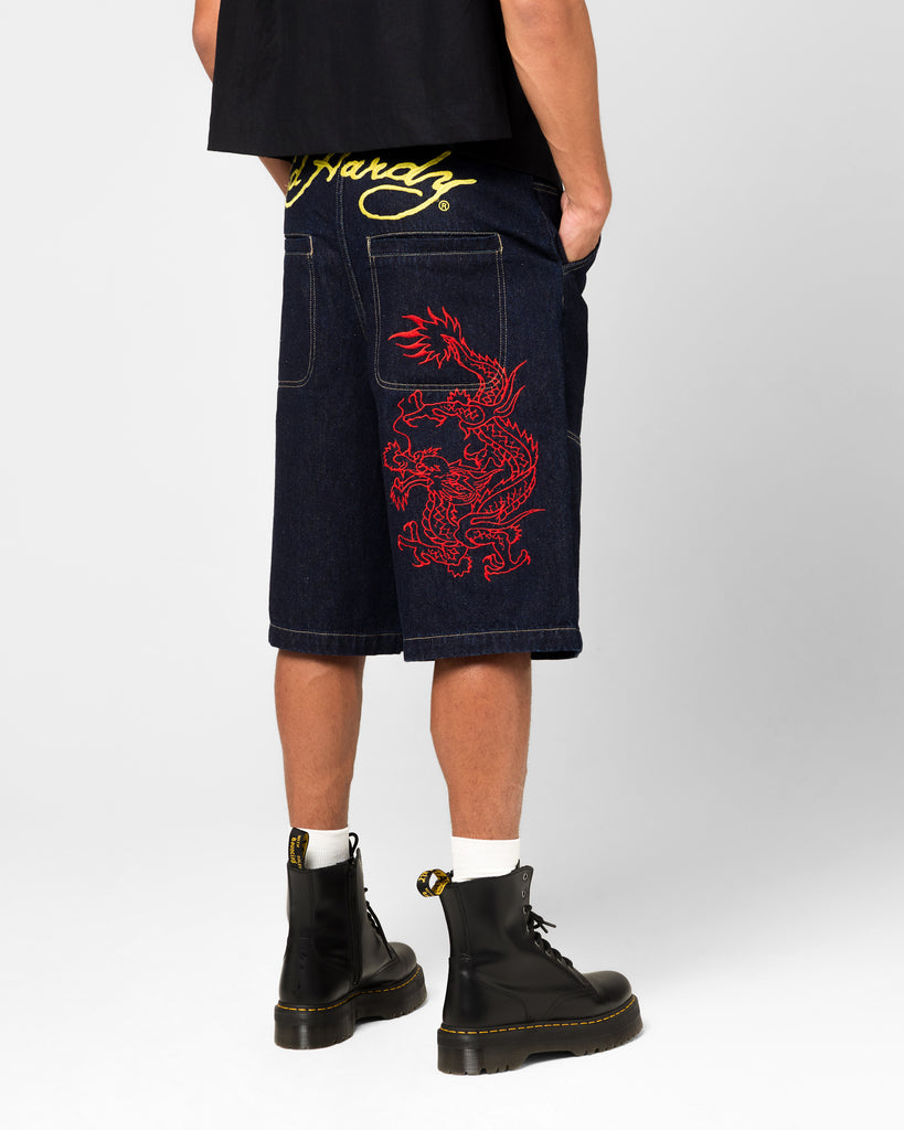 Ed Hardy Dragon Jorts Indigo | Culture Kings