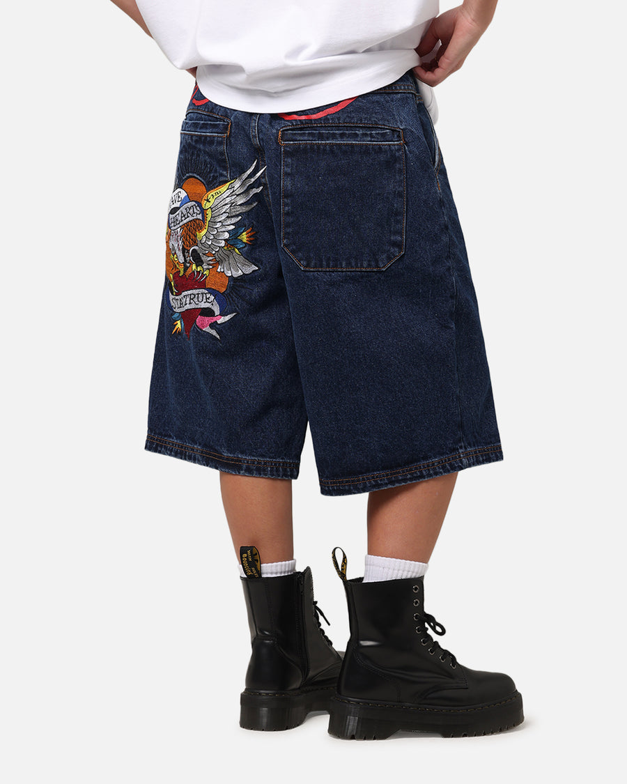 Ed Hardy Brave Hearts Jorts Indigo | Culture Kings