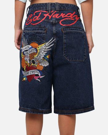 Ed Hardy Brave Hearts Jorts Indigo | Culture Kings