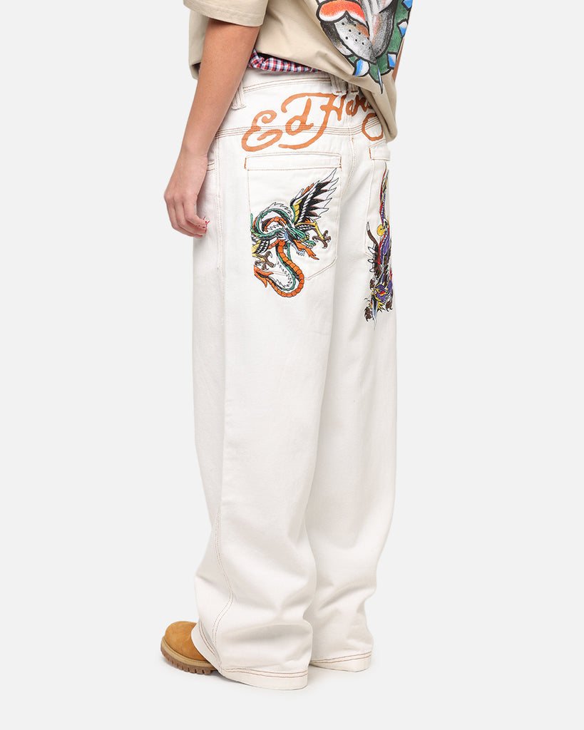 Ed Hardy Dragon Wide Leg Denim Jeans Off White | Culture Kings