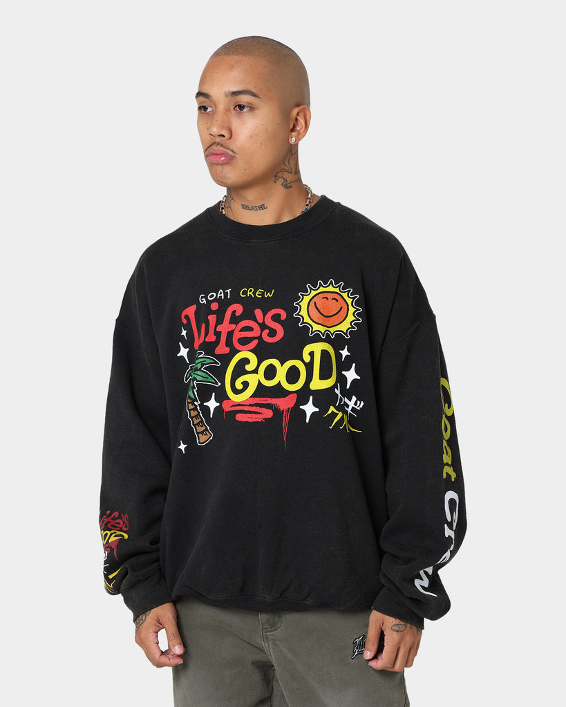 Goat Crew Life Is Good Vintage Crewneck Black | Culture Kings