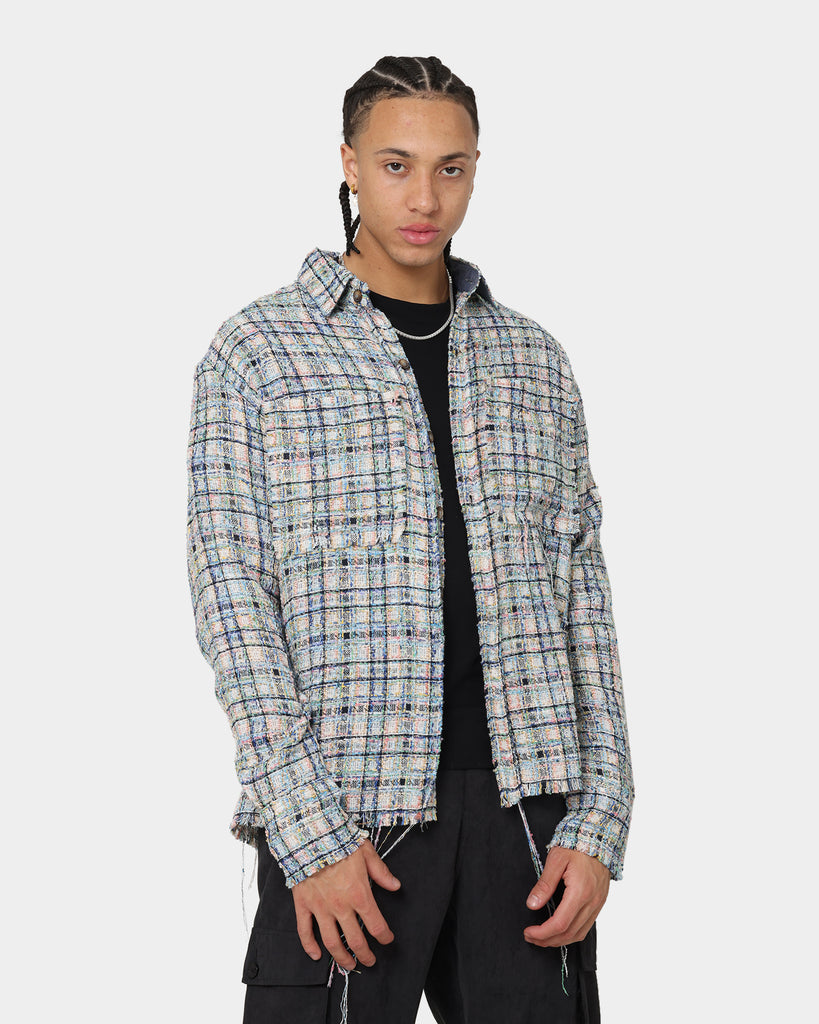 MNML Raw Edge Flannel Shirt Blue/White | Culture Kings