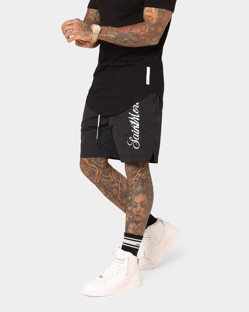 Saint Morta Scripted Beach Shorts Black | Culture Kings