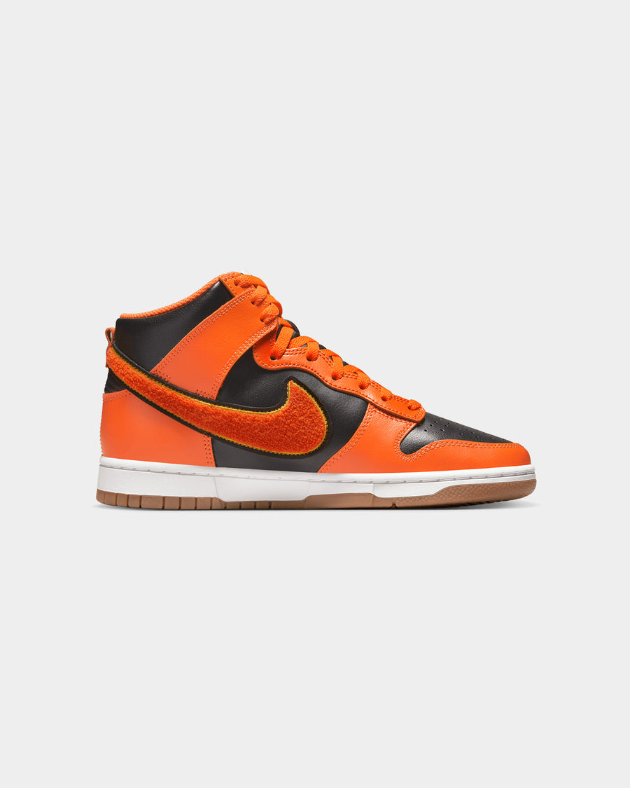 Nike Dunk Hi Retro University "Chenille Swoosh" Black/Safety Orange ...