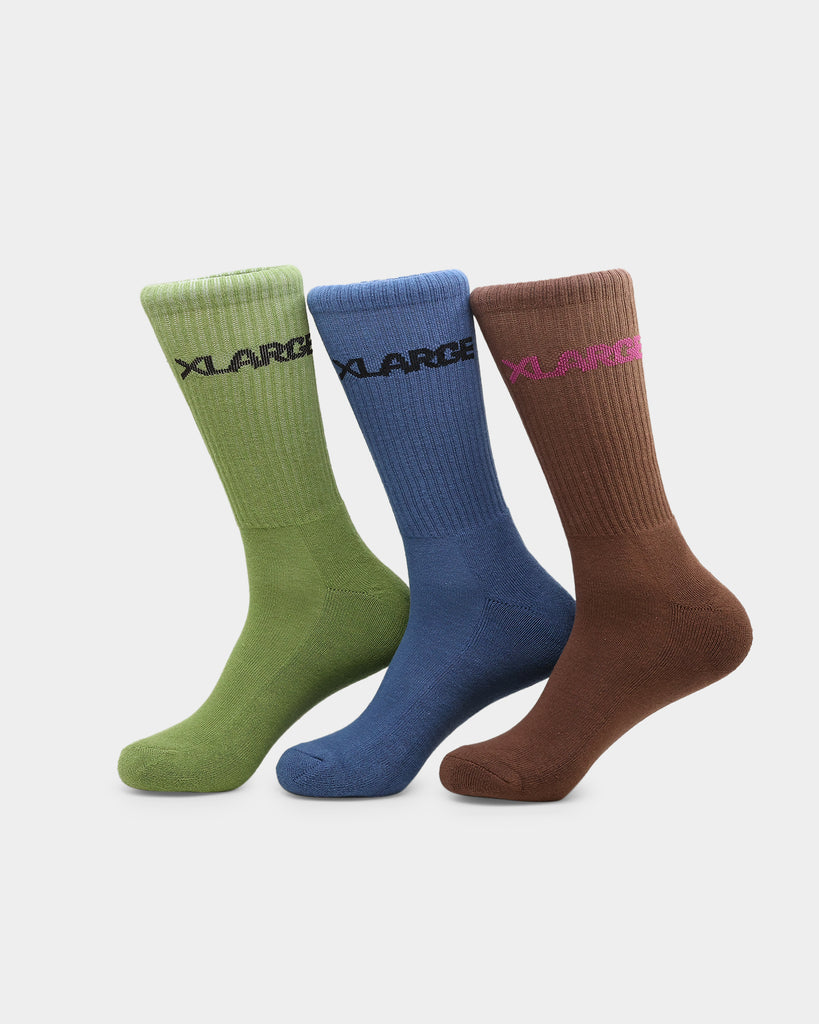X-Large Unisex 91 Text Sock 3 Pack Green/Purple | Culture Kings